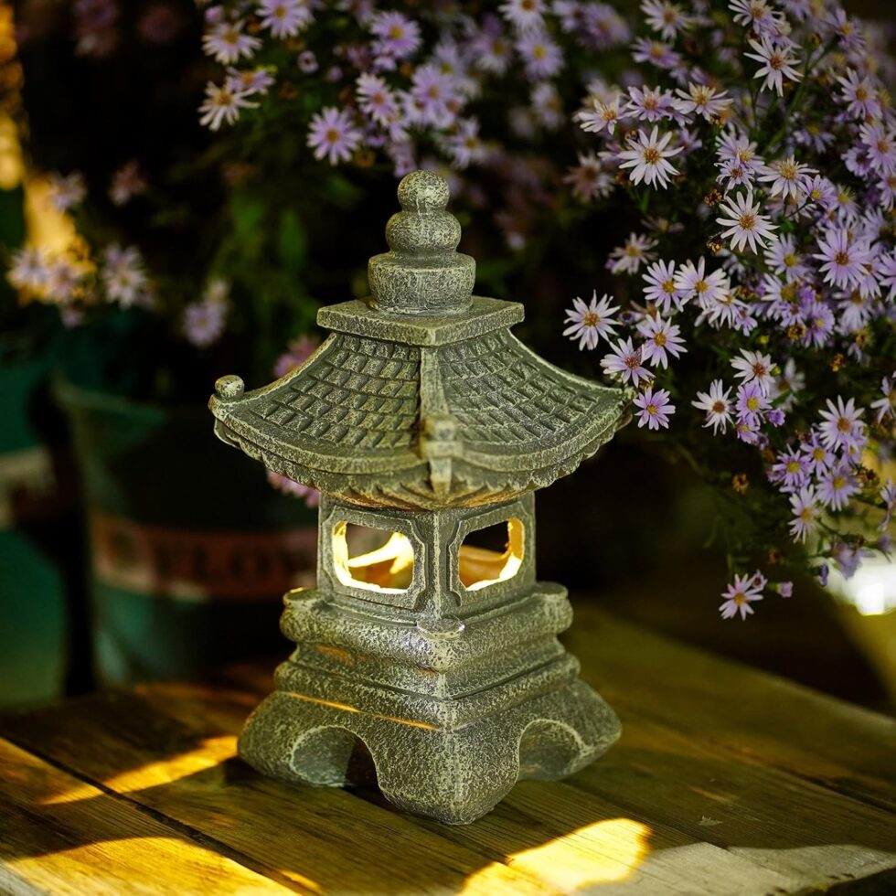 Pagoda Garden Statues Solar Powered Statue Review - Japanese Garden Craft